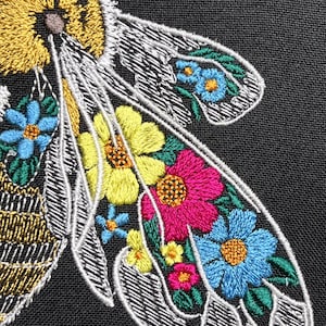 Floral Honeybee Embroidery Design - Realistic Bee for Dark Fabric ...
