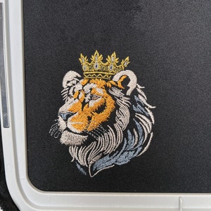 Crowned Lion Head Embroidery Design - Noble Jungle King for Dark ...