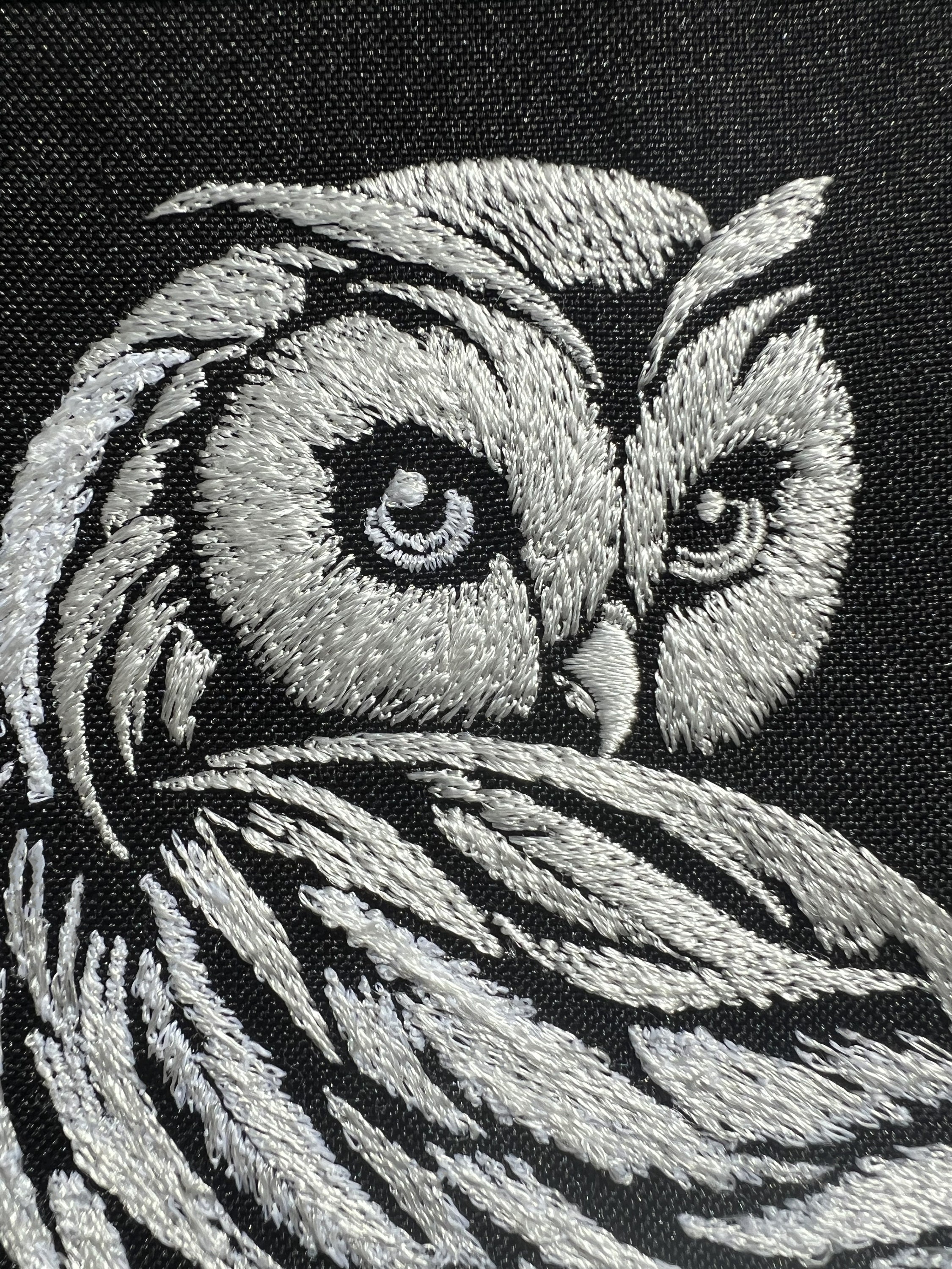 Enigmatic Owl Embroidery Design, Elegant Wisdom Embelm for Dark Fabrics ...