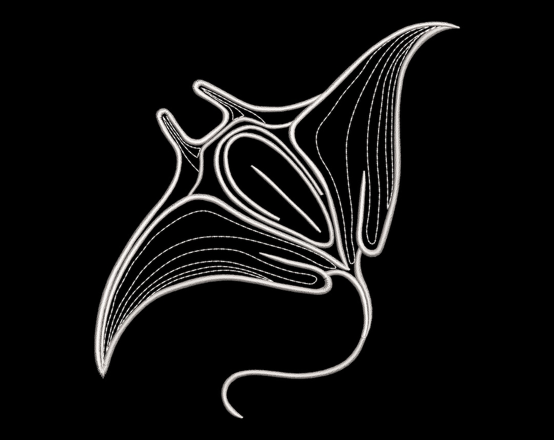 Sleek Manta Ray Embroidery Design - Stingray Minimalist Line Art ...