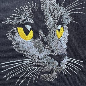 Realistic Black Cat Embroidery Design - Fierce Eyes Feline Art, Animal ...