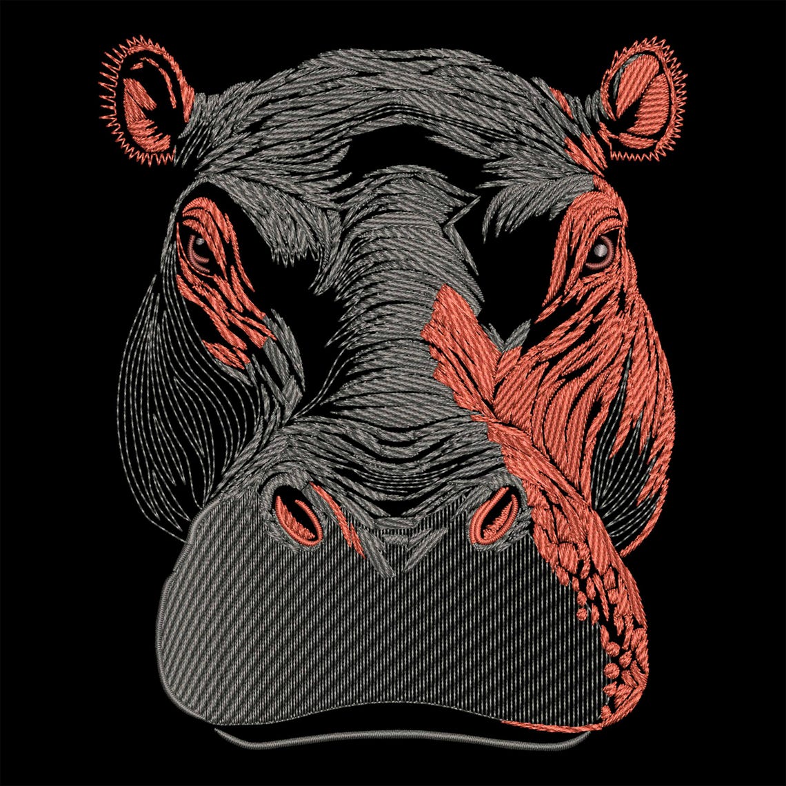 Hippo Head Embroidery Design – Realistic African Wildlife Animal for ...