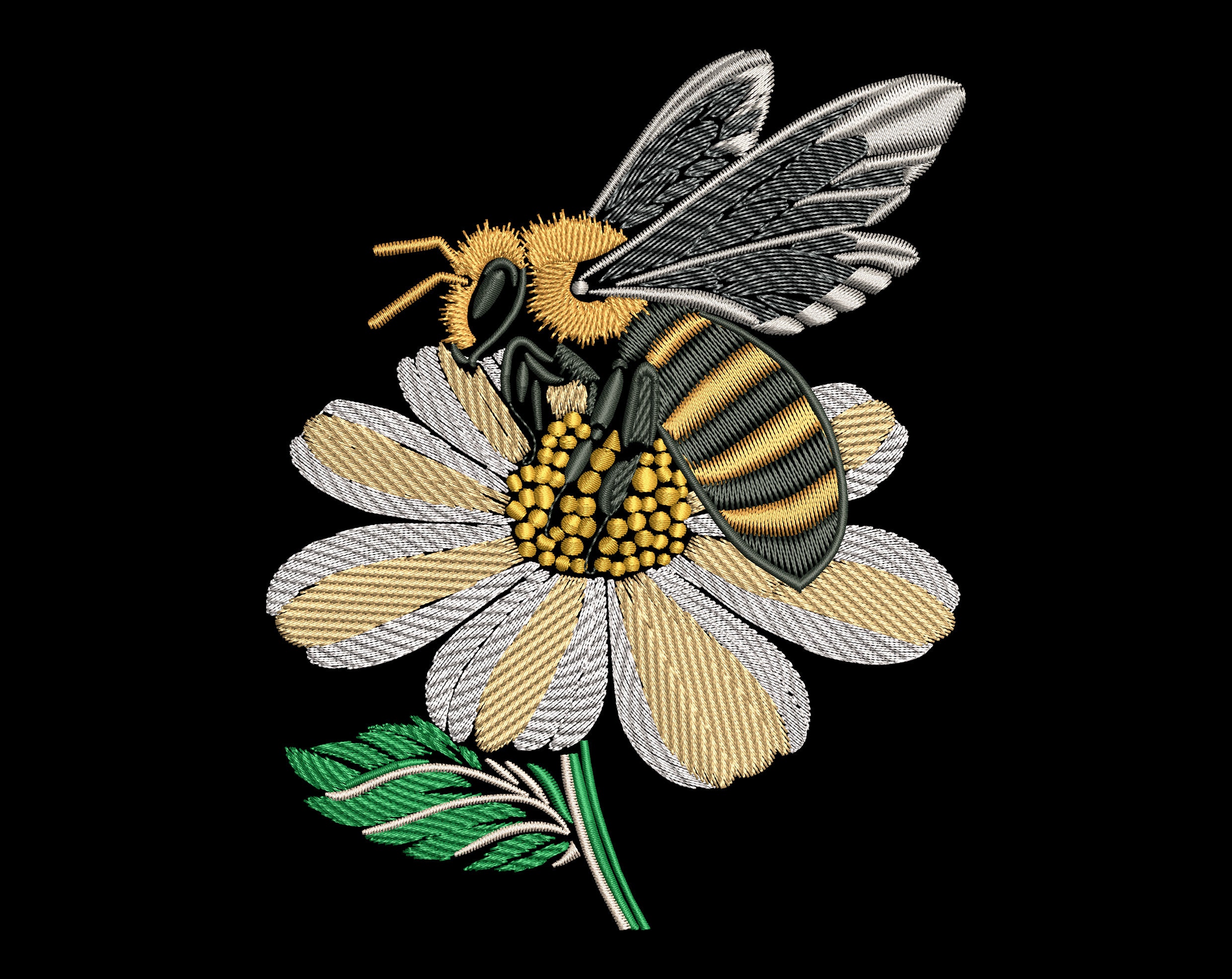 Floral Bee Embroidery Designs Collection Golden Honeybee for Dark ...