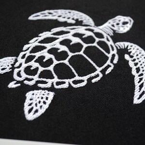 Sea Turtle Embroidery Design - Oceanic Wildlife Pattern for Black ...
