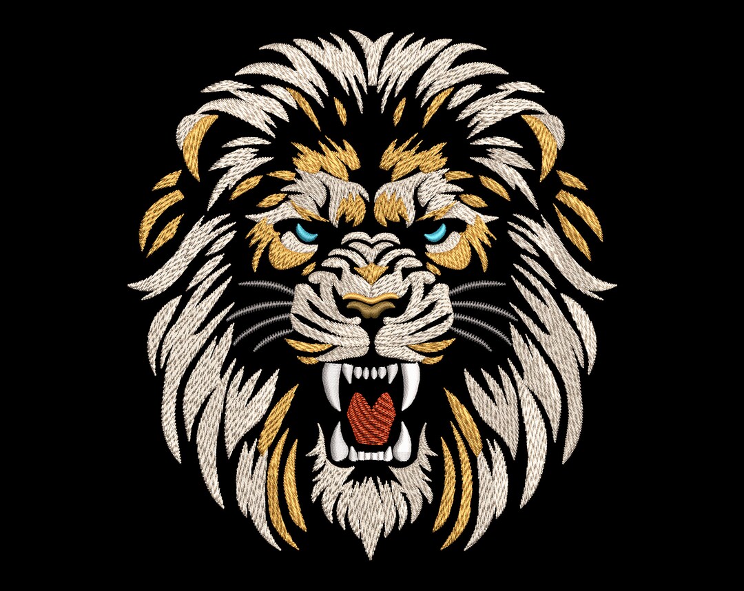 Fierce Lion Head Embroidery Design - Roaring Jungle King for Dark ...
