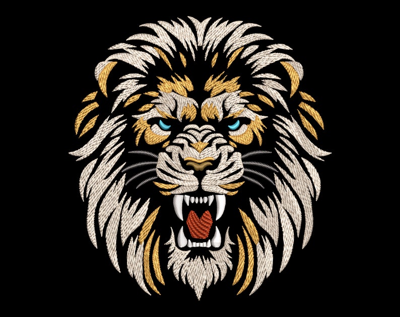 Fierce Lion Head Embroidery Design - Roaring Jungle King for Dark ...