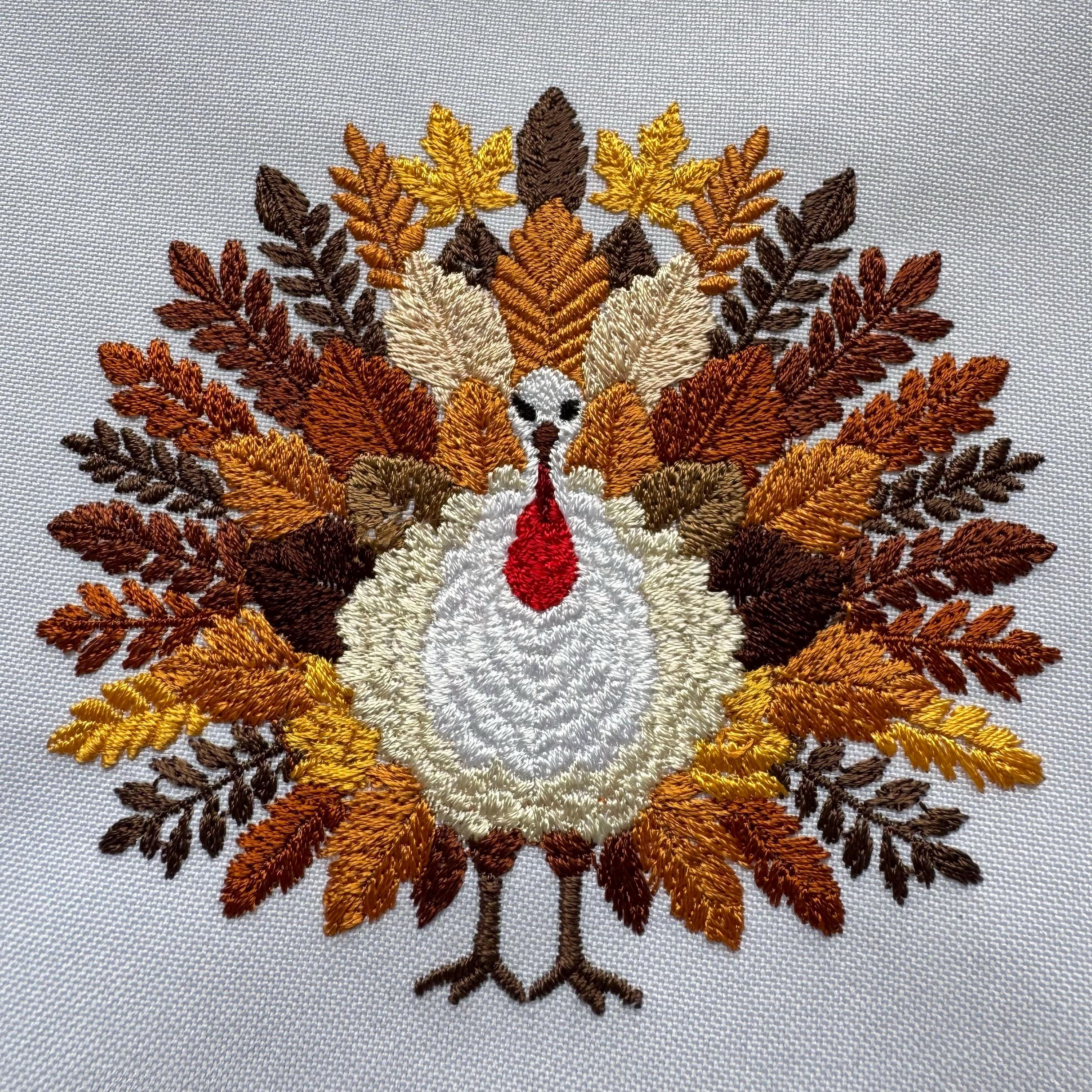 Autumn Turkey Embroidery Design – Fall Leaf Pattern, Thanksgiving ...