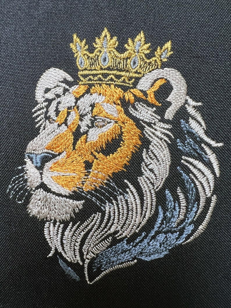 Crowned Lion Head Embroidery Design - Noble Jungle King for Dark ...