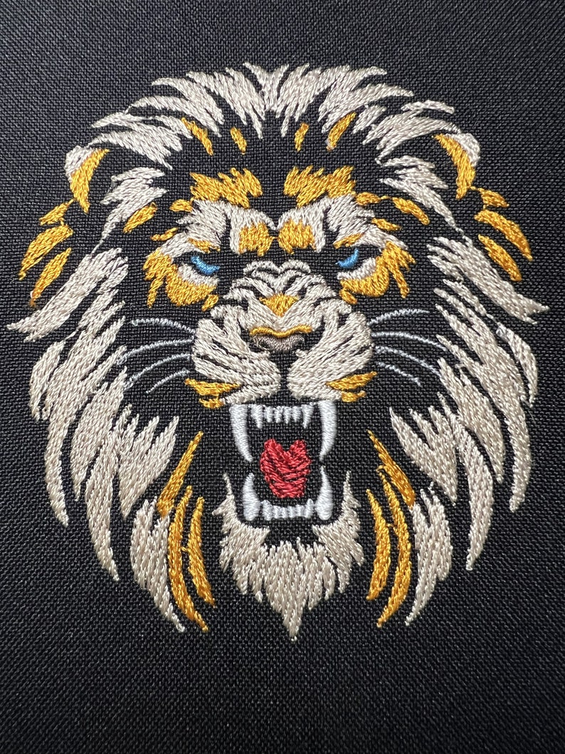 Fierce Lion Head Embroidery Design - Roaring Jungle King for Dark ...