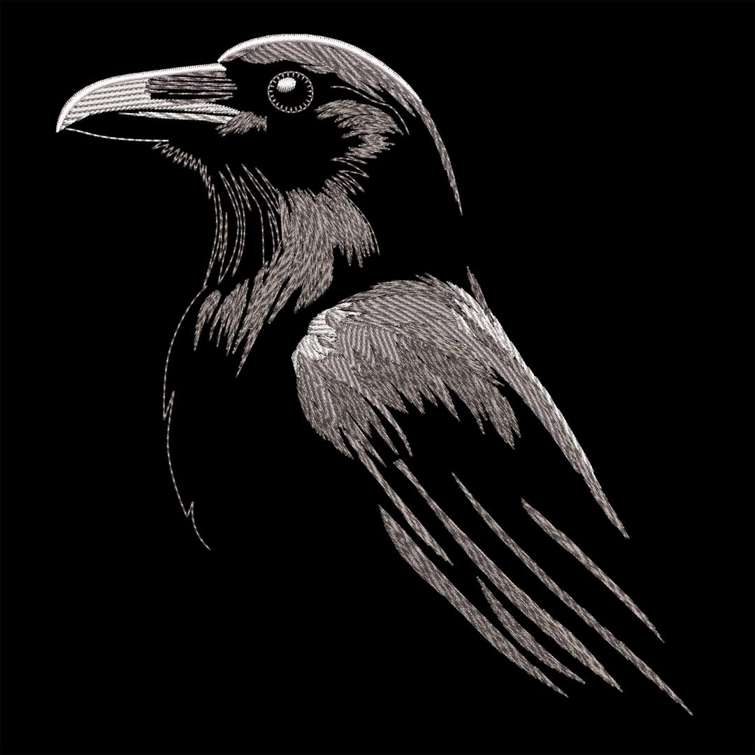 Elegant Crow Embroidery Design - Detailed Bird Art for Dark Fabrics ...