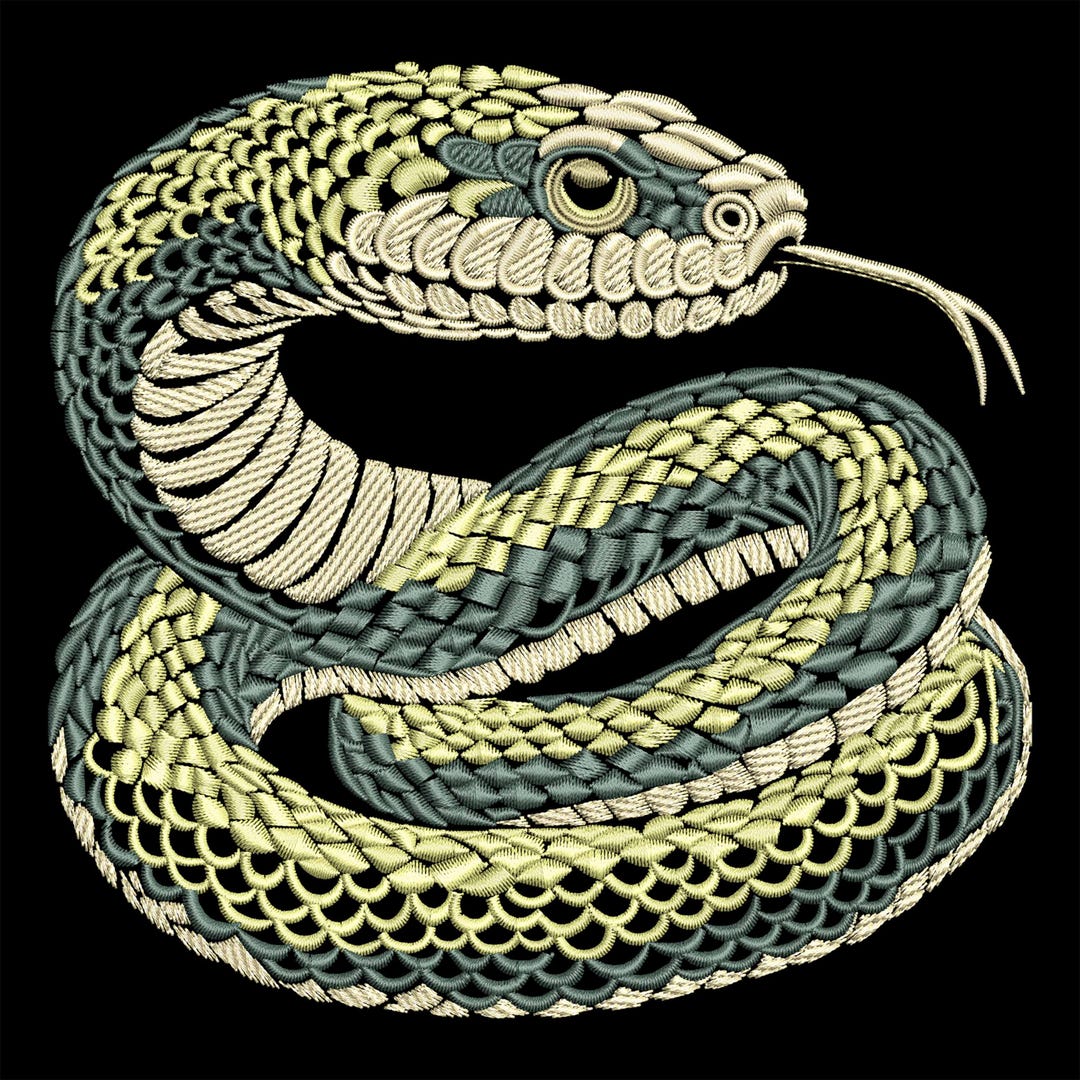 Realistic Snake Embroidery Design – Coiled Serpent Pattern for Wildlife ...