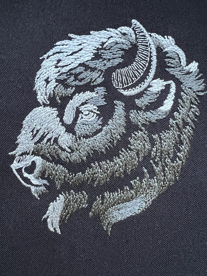 Monochrome Bison Head Embroidery Design - Majestic Wild Animal Machine ...