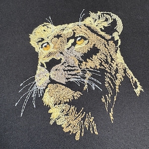 Lioness Embroidery Design – Realistic Big Cat Pattern for Dark Textiles ...