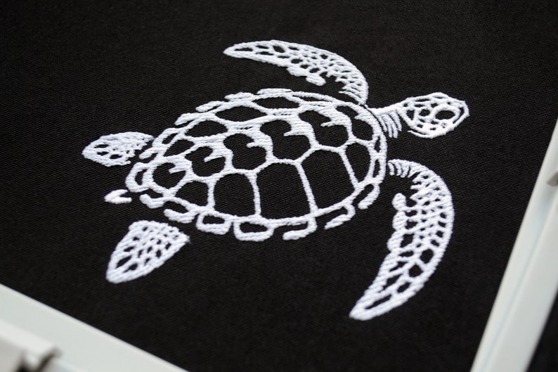 Sea Turtle Embroidery Design Oceanic Wildlife Pattern for Black Fabric ...