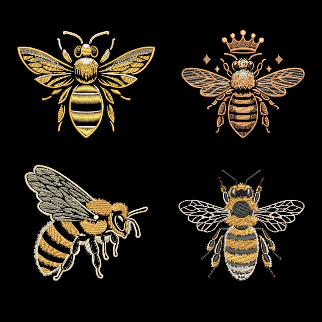 Royal Bee Embroidery Designs Bundle - Golden Honeybee for Dark Textiles ...