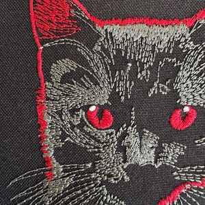Gothic Cat Embroidery Design - Black Cat With Red Accents PES File ...