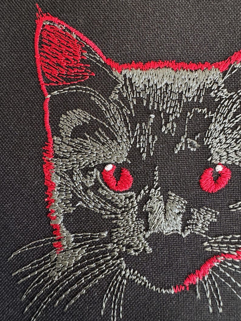 Gothic Cat Embroidery Design - Black Cat With Red Accents PES File ...