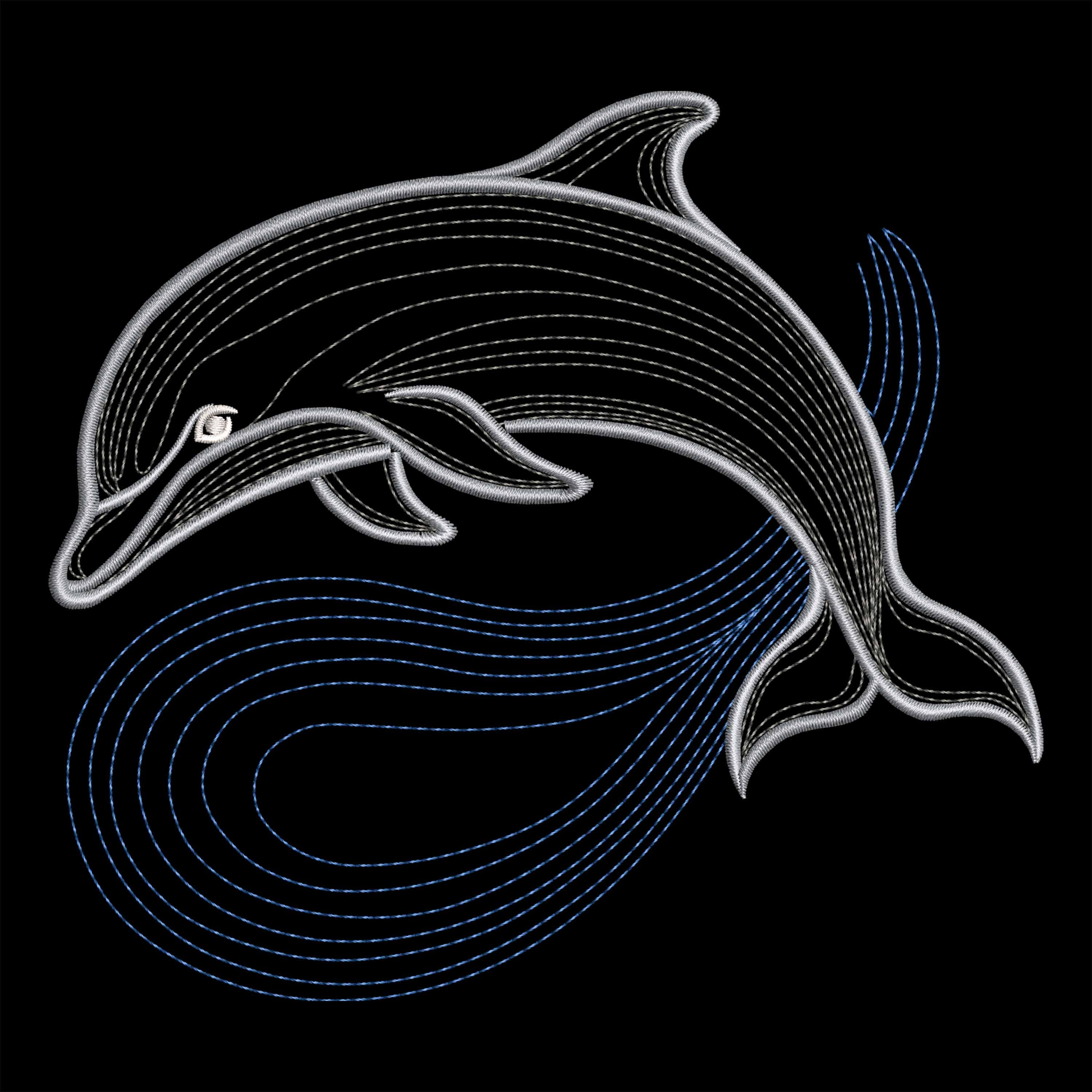 Dolphin Embroidery Design – Marine Wildlife Pattern, Ocean Waves Motif ...