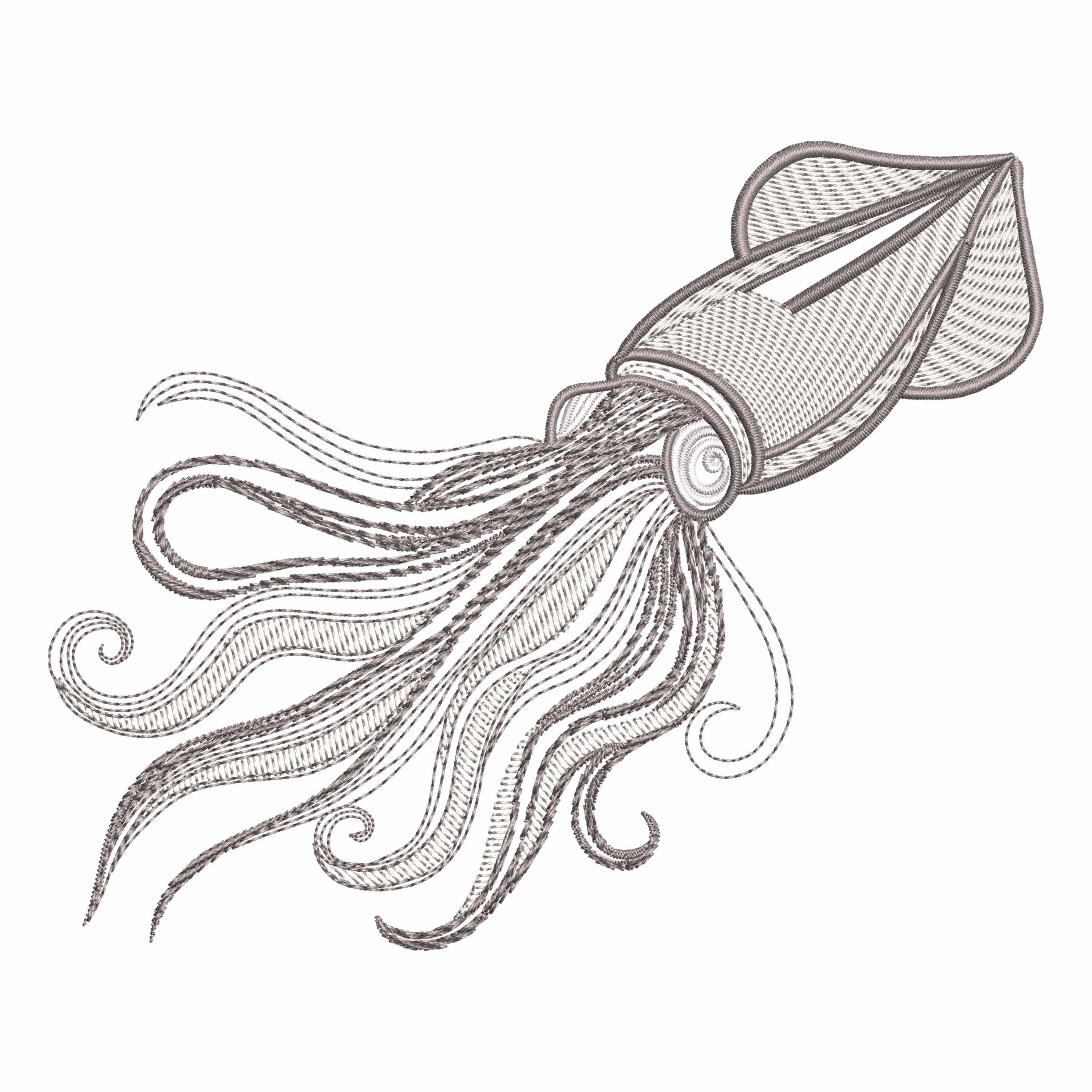 Squid Embroidery Design – Ocean Wildlife Pattern, Nautical Marine ...