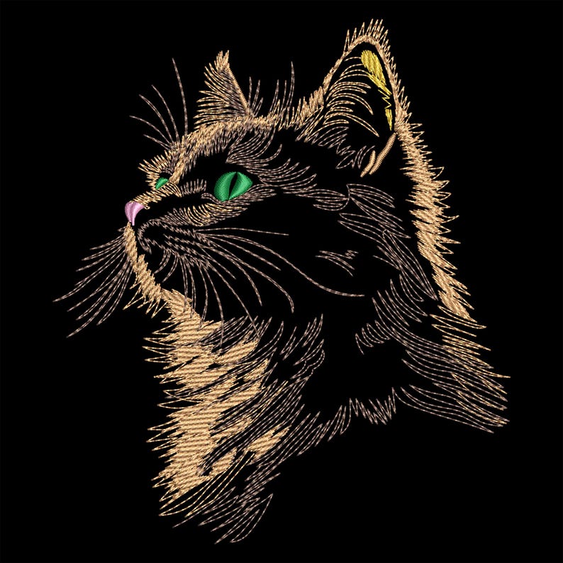 Realistic Black Cat Embroidery Design Bundle - Fierce Eyes Feline Art ...