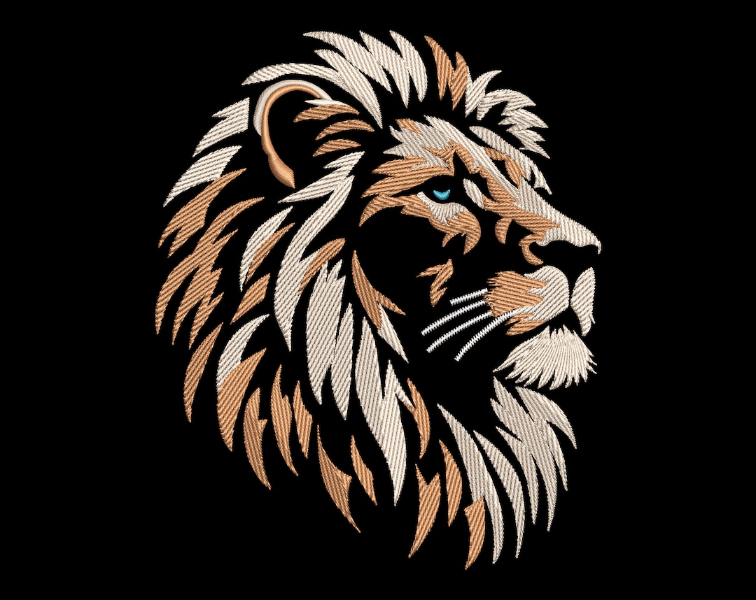 Majestic Lion Head Embroidery Design - Royal Feline for Dark Textiles ...
