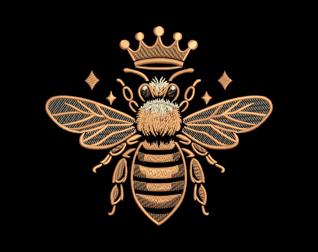Queen Bee Embroidery Design - Royal Luxurious Insect for Dark Textiles ...