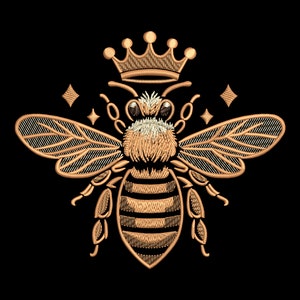 Queen Bee Embroidery Design - Royal Luxurious Insect for Dark Textiles ...