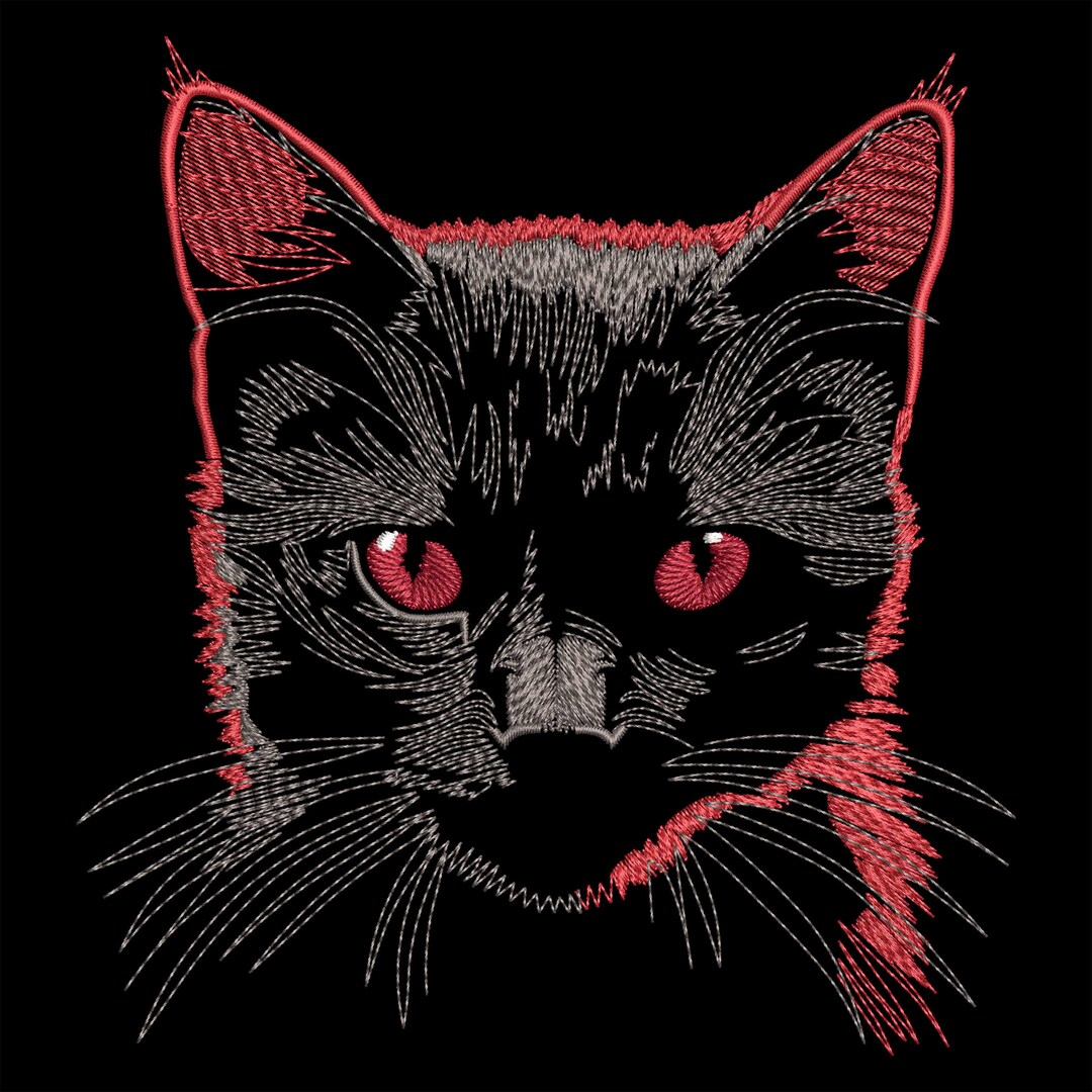 Gothic Cat Embroidery Design - Black Cat With Red Accents PES File ...