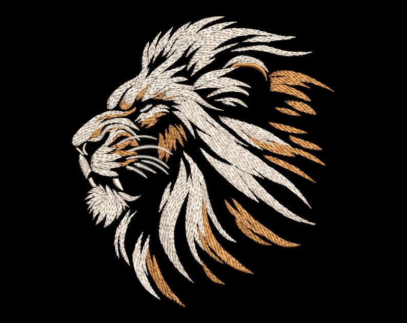 Fierce Royal Lion Embroidery Design - Angry Jungle King for Dark Fabric ...