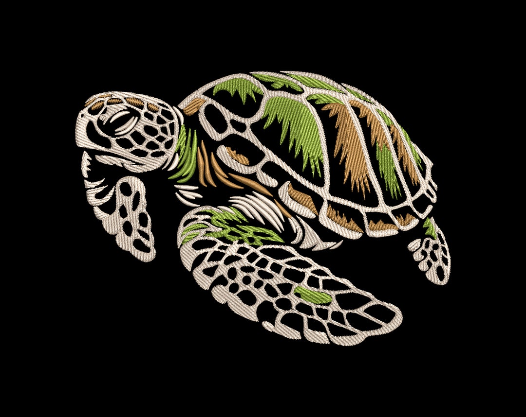 Ocean Turtle Embroidery Design, Sea Animal Pattern for Dark Fabrics ...