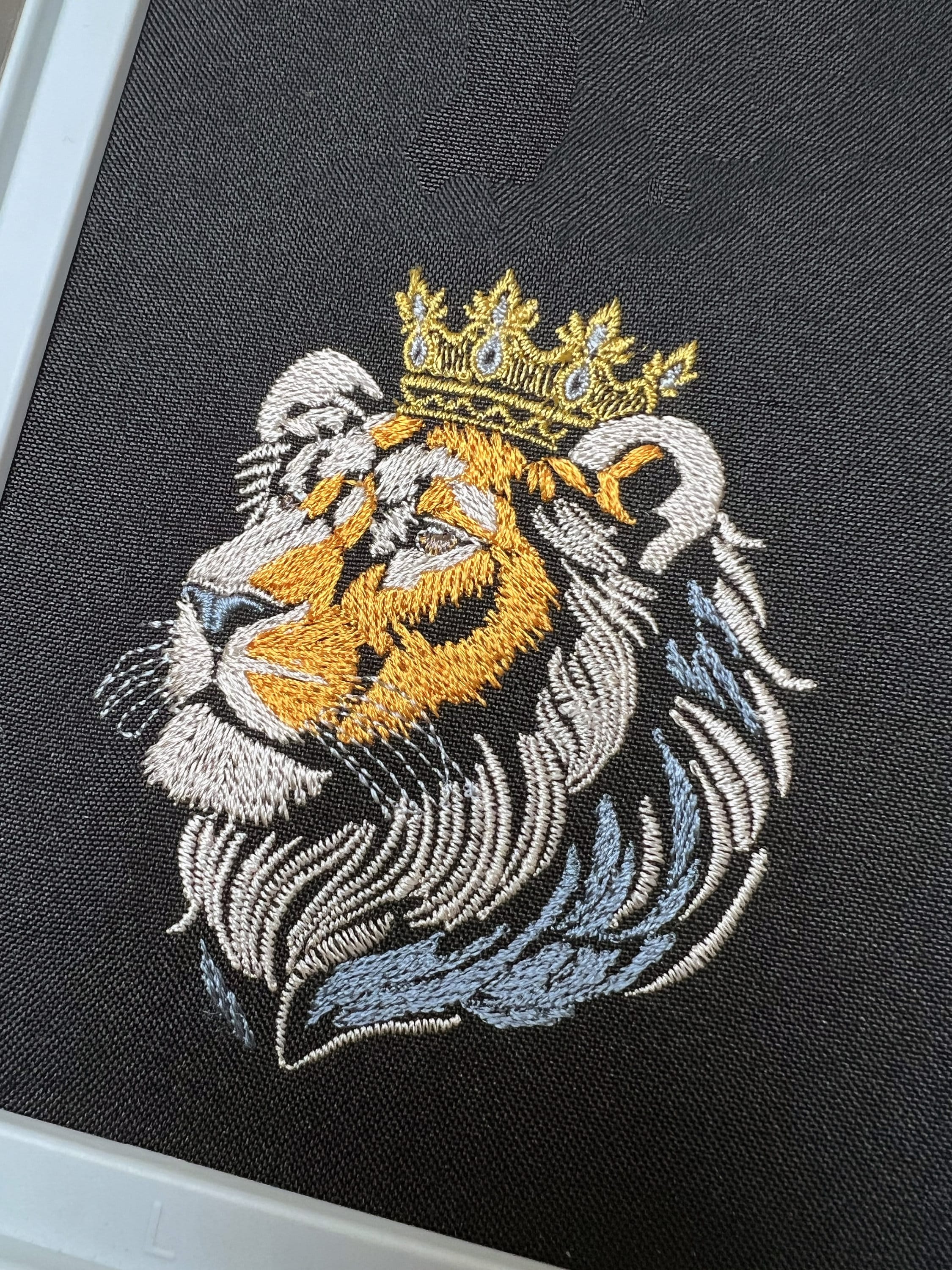 Crowned Lion Head Embroidery Design - Noble Jungle King for Dark ...