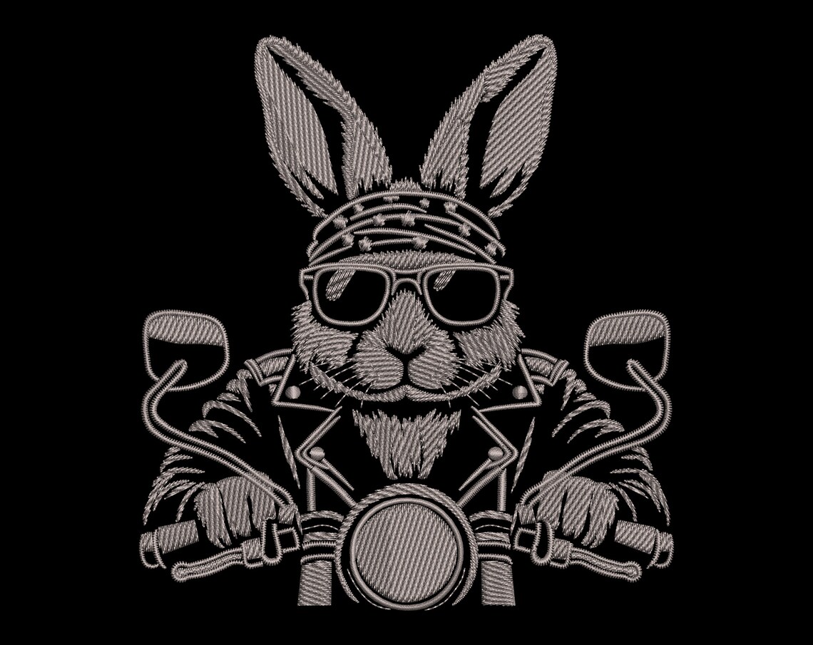 Cool Biker Bunny Embroidery Design – Brutal Hare With Sunglasses and ...