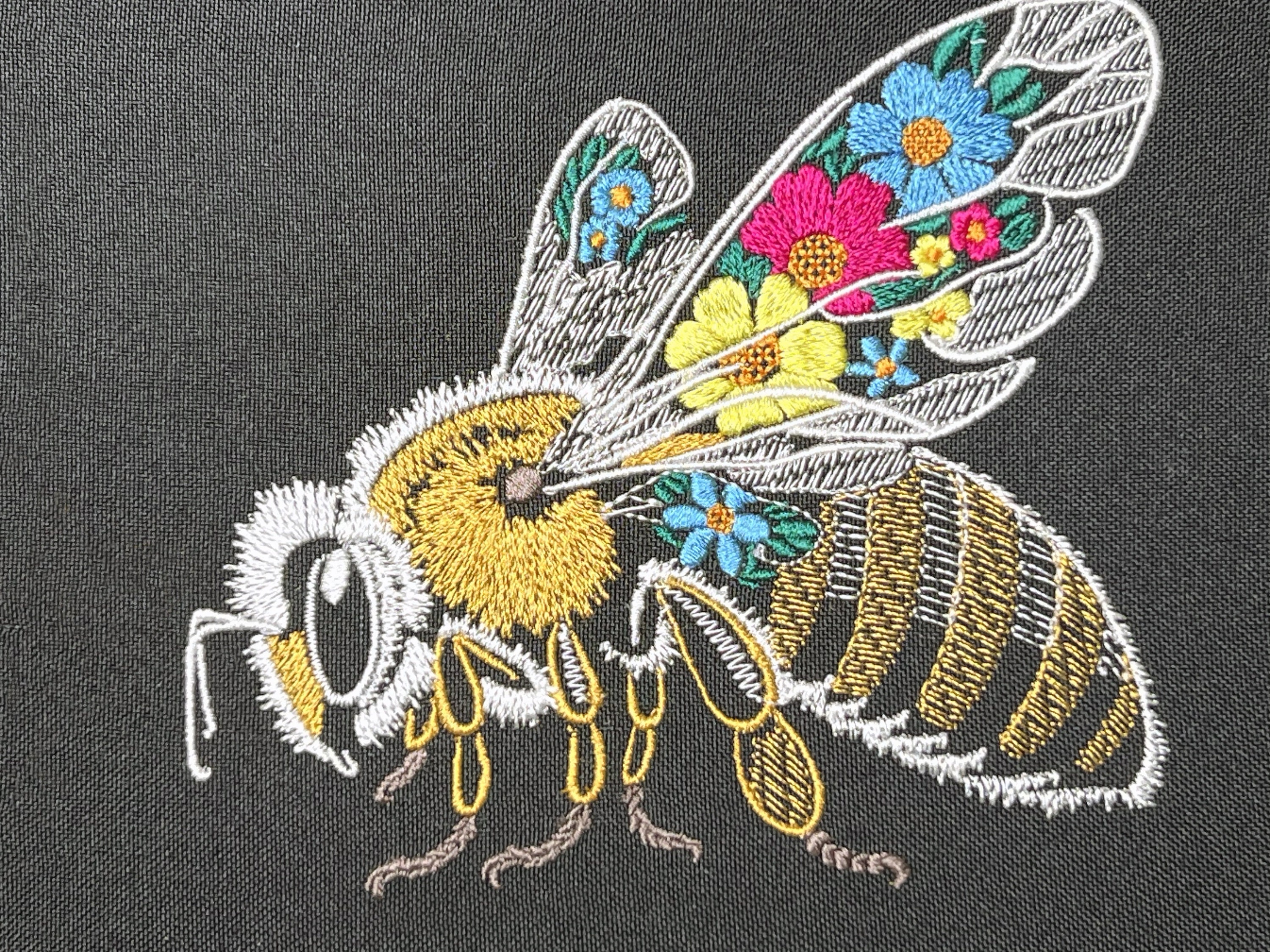 Floral Honeybee Embroidery Design - Realistic Bee for Dark Fabric ...