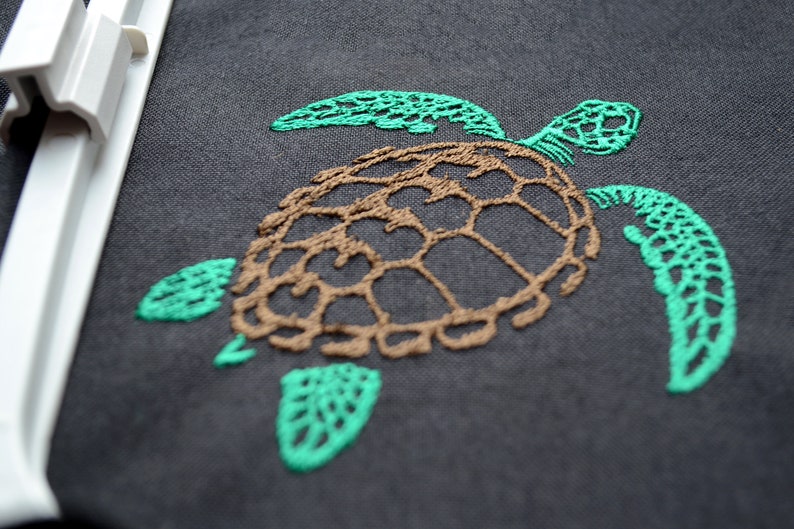 Marine Turtle Embroidery Design - Ocean-inspired Pattern for Black ...