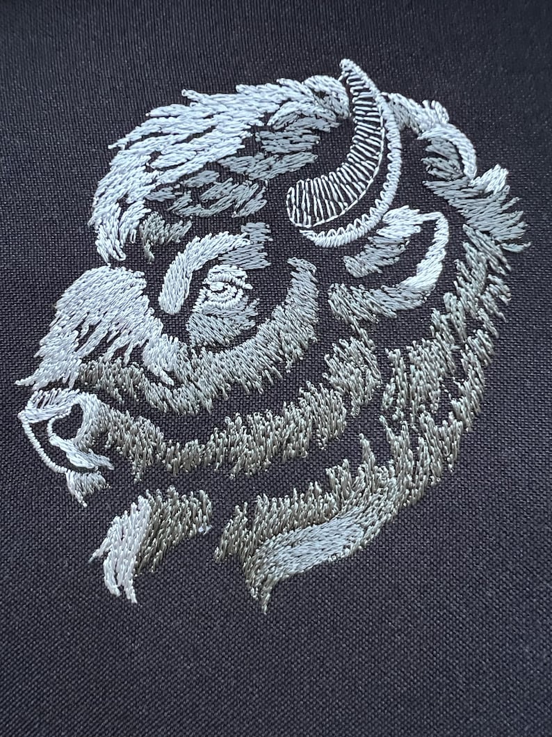 Monochrome Bison Head Embroidery Design - Majestic Wild Animal Machine ...