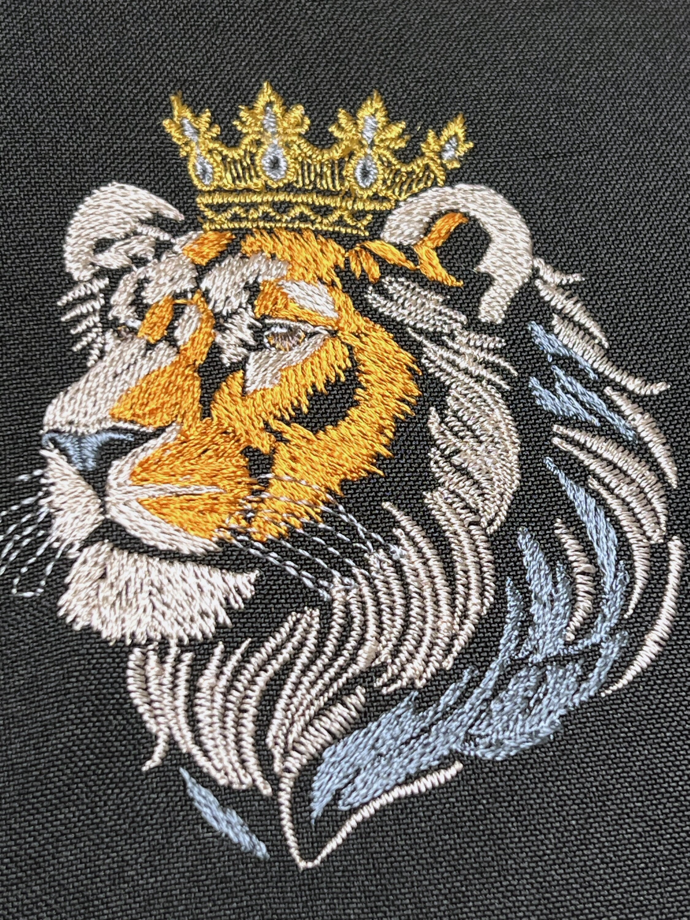 Crowned Lion Head Embroidery Design - Noble Jungle King for Dark ...
