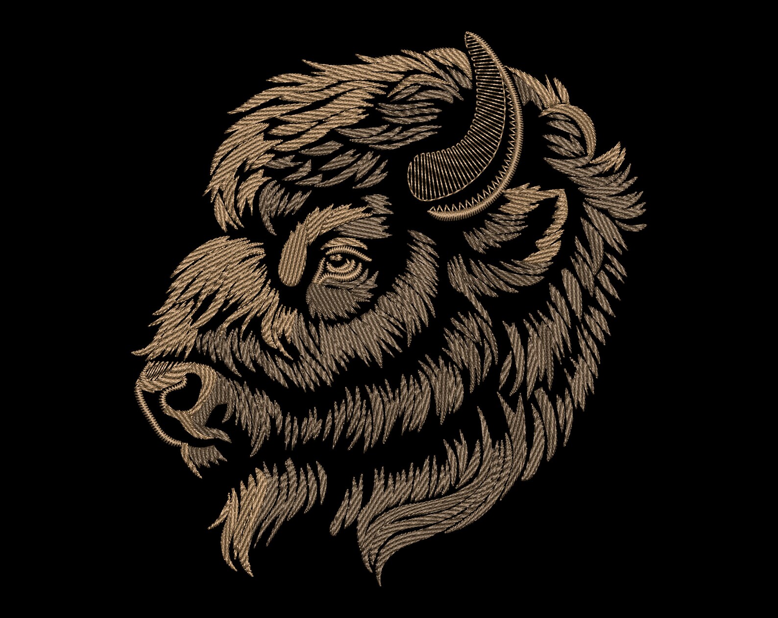 Monochrome Bison Head Embroidery Design - Majestic Wild Animal Machine ...