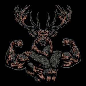 Muscular Deer Embroidery Design - Strong Deer, PES File, Unique ...