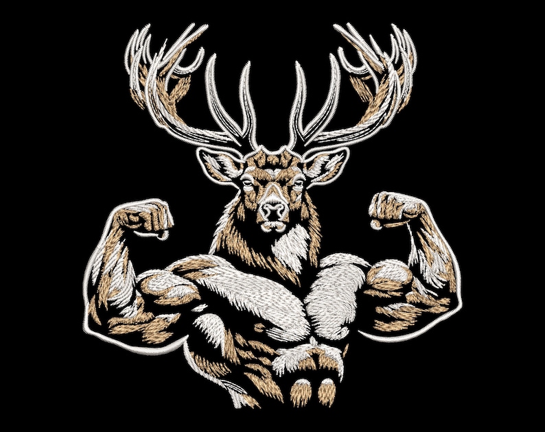 Muscular Deer Embroidery Design - Strong Deer, PES File, Unique ...