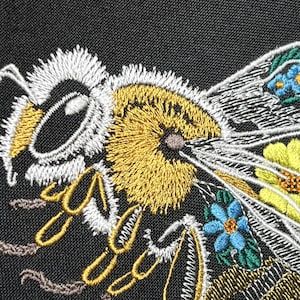 Floral Honeybee Embroidery Design - Realistic Bee for Dark Fabric ...