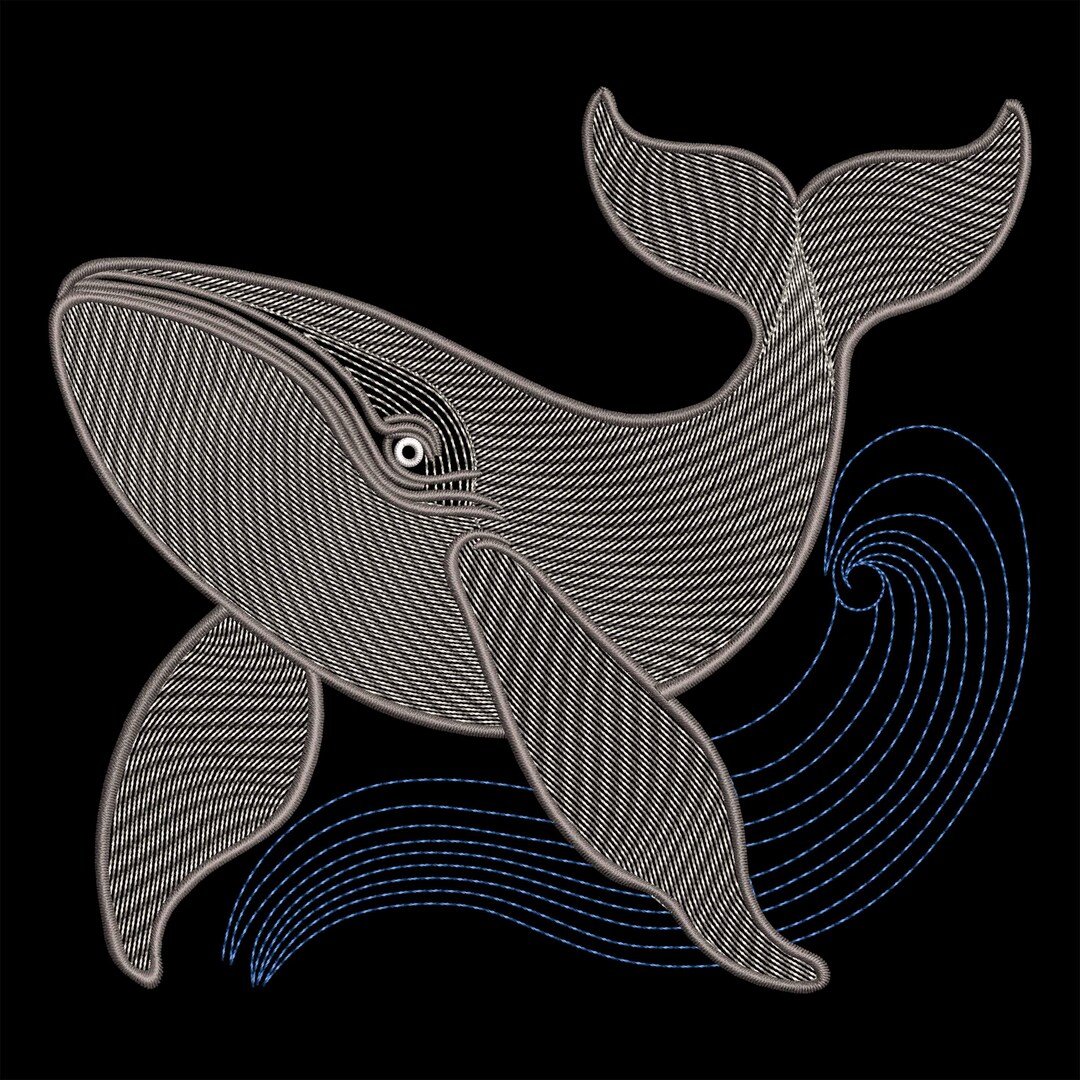 Whale Embroidery Design – Majestic Marine Pattern, Ocean Waves Motif ...