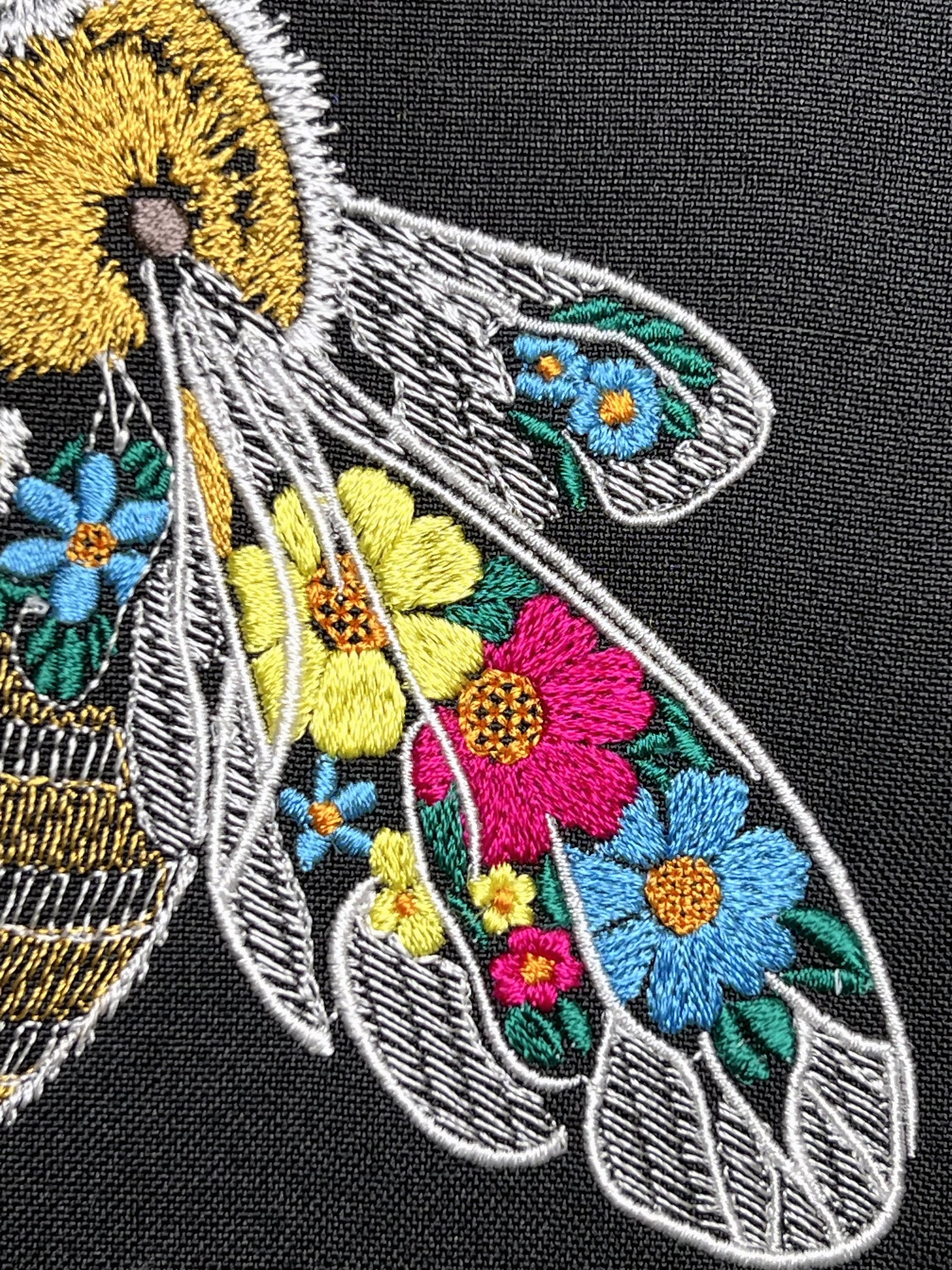 Floral Bee Embroidery Designs Collection Golden Honeybee for Dark ...