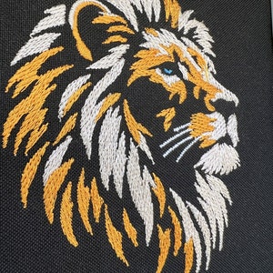 Majestic Lion Head Embroidery Design - Royal Feline for Dark Textiles ...