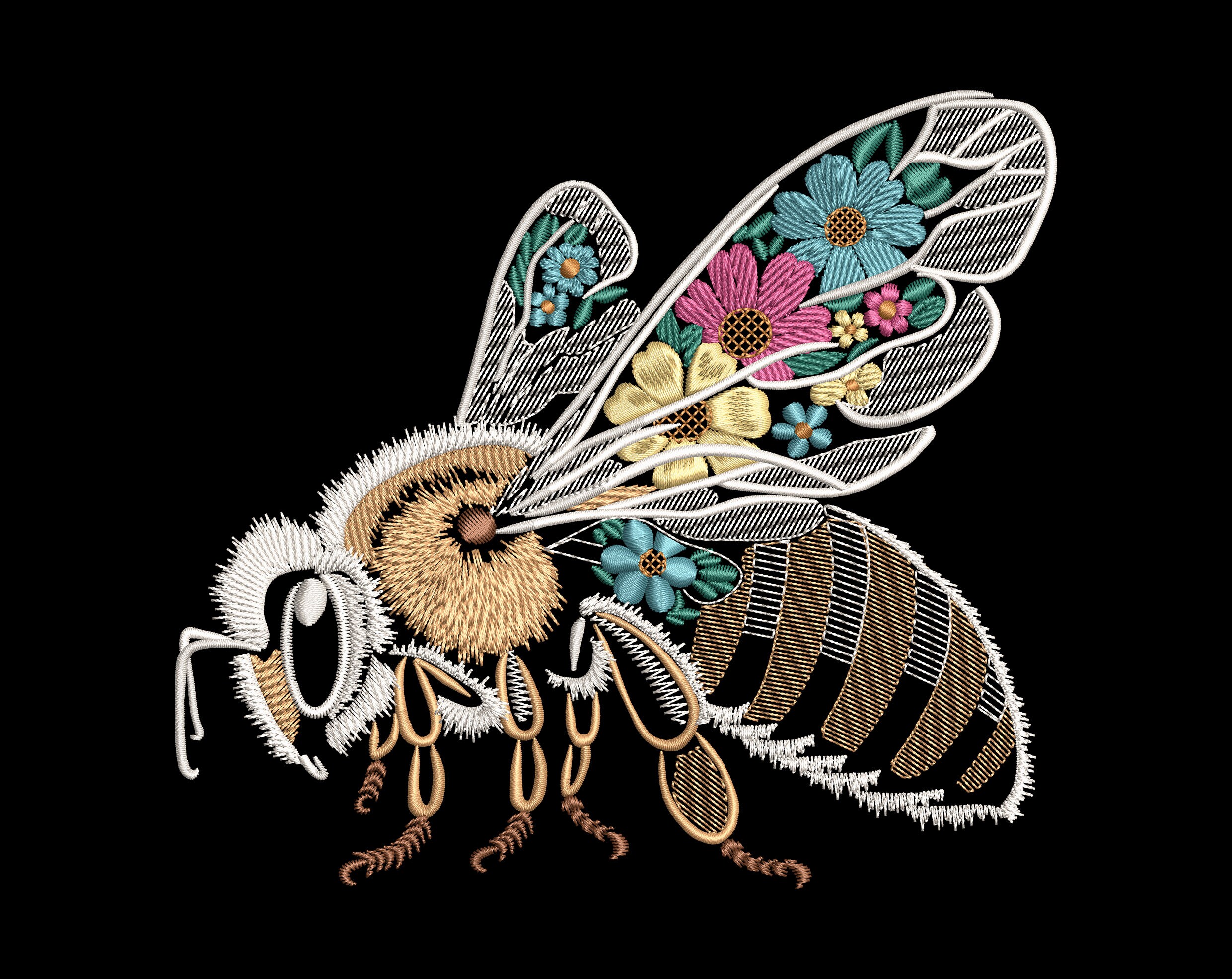 Floral Bee Embroidery Designs Collection Golden Honeybee for Dark ...