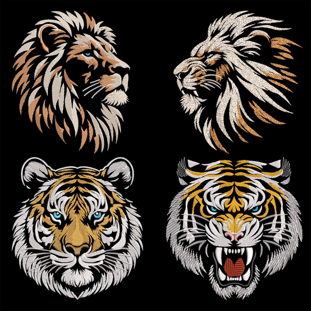 Majestic Big Cats Embroidery Designs Bundle - Fierce Tiger and Noble ...