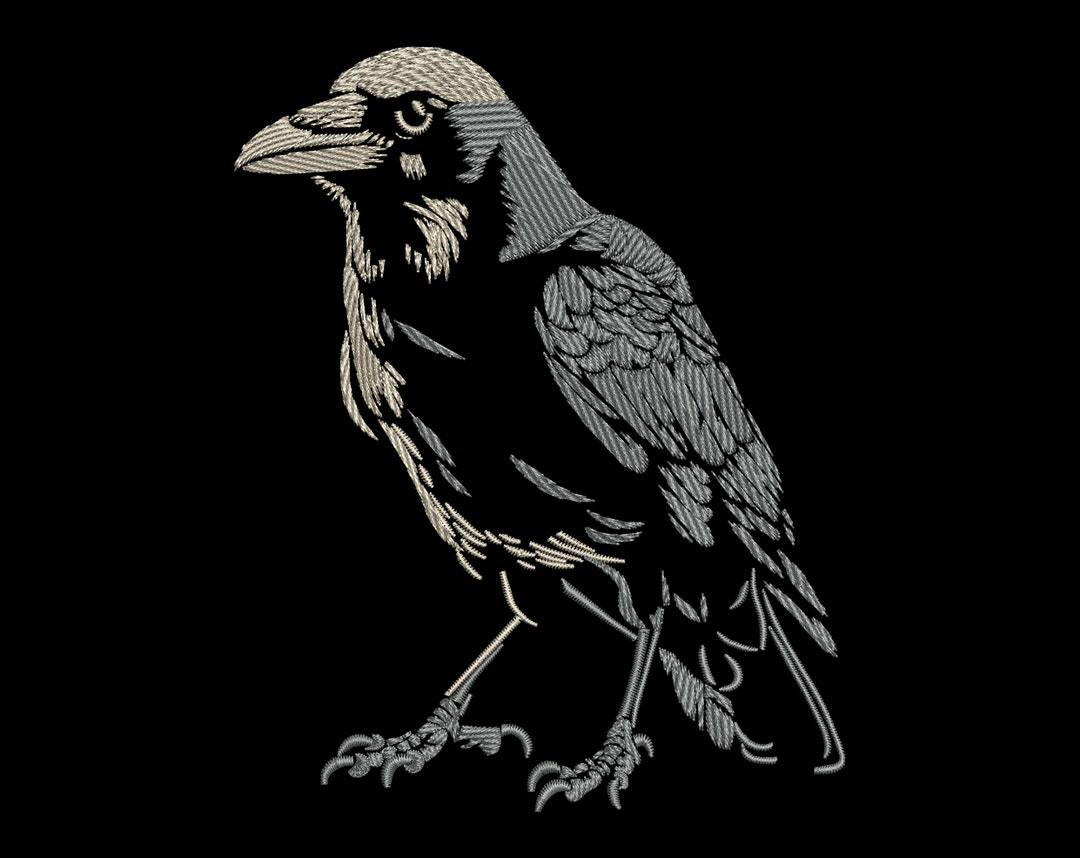 Realistic Raven Embroidery Design – Mystical Bird Pattern for Black ...