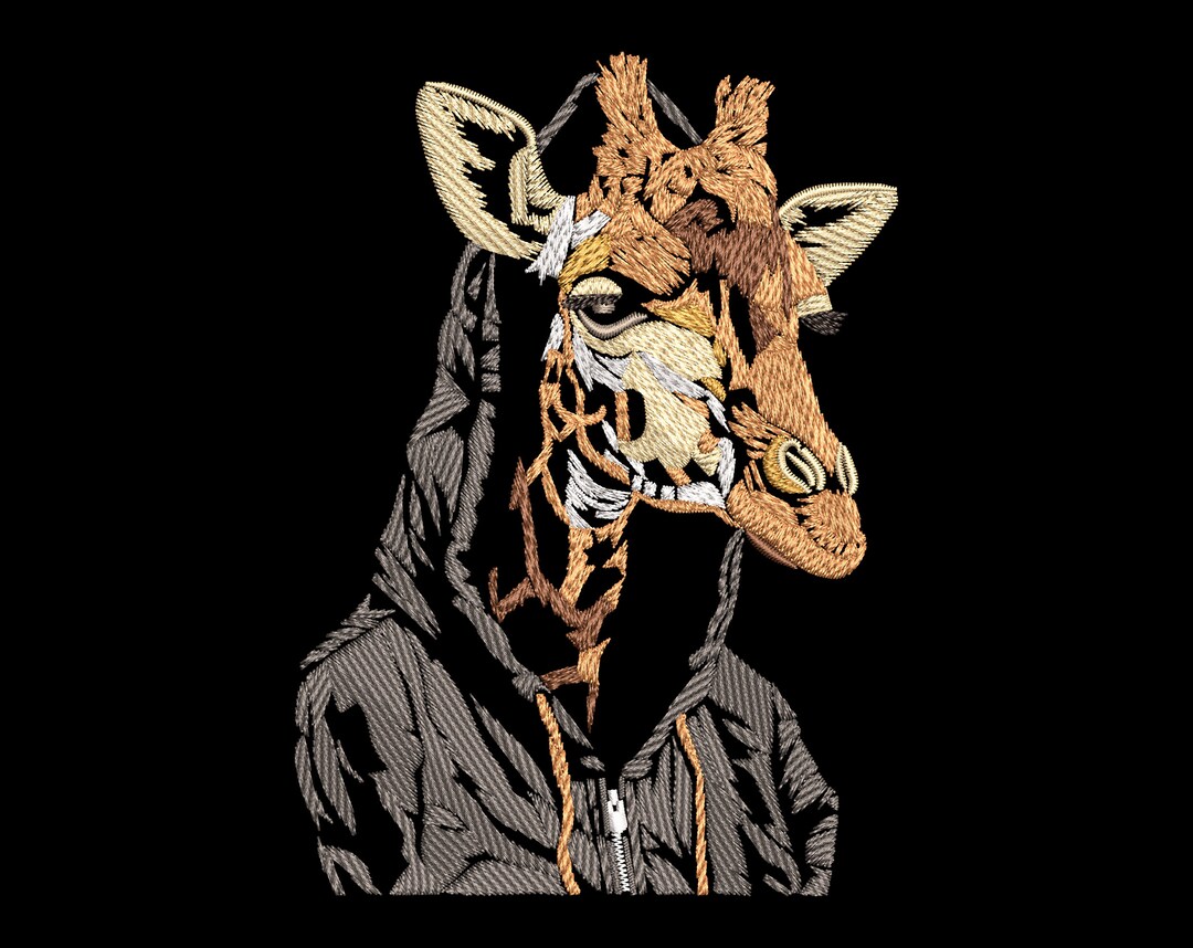 Giraffe in Hoodie Embroidery Design - Urban Style Animal Head Optimized ...