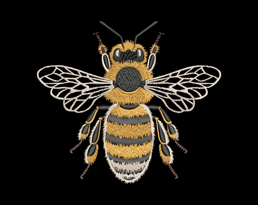 Golden Honeybee Embroidery Design - Realistic Insect for Dark Fabric ...