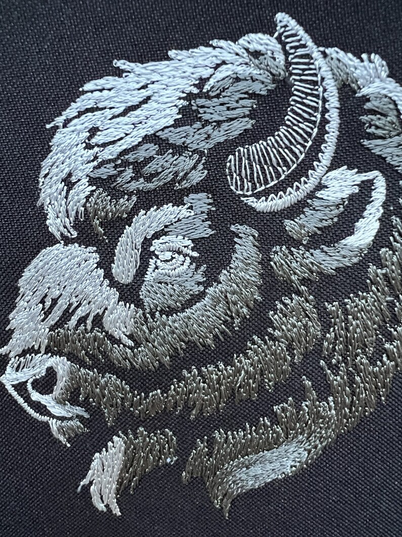 Monochrome Bison Head Embroidery Design - Majestic Wild Animal Machine ...