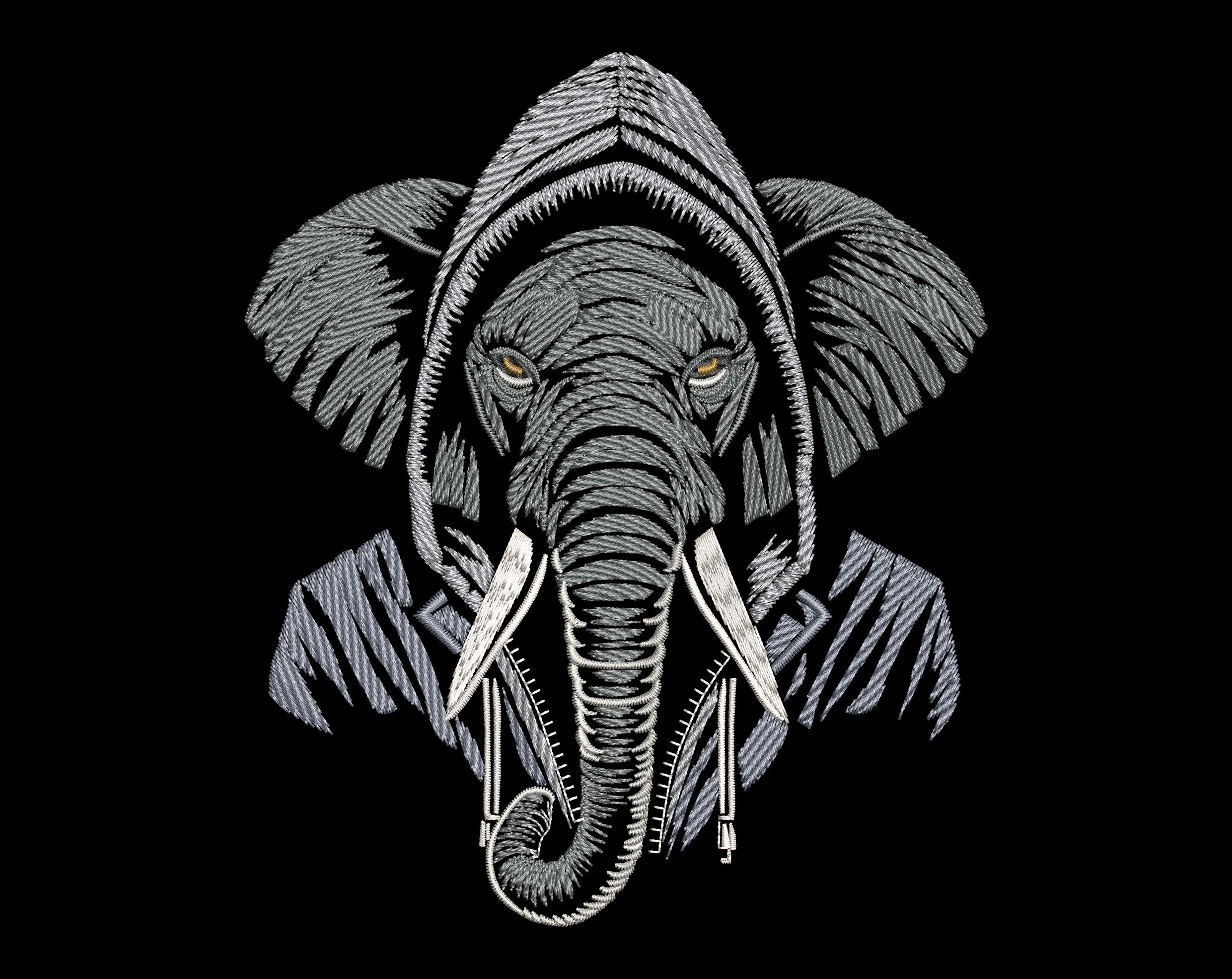 Urban Elephant Embroidery Design - Majestic Elephant With Hoodie ...